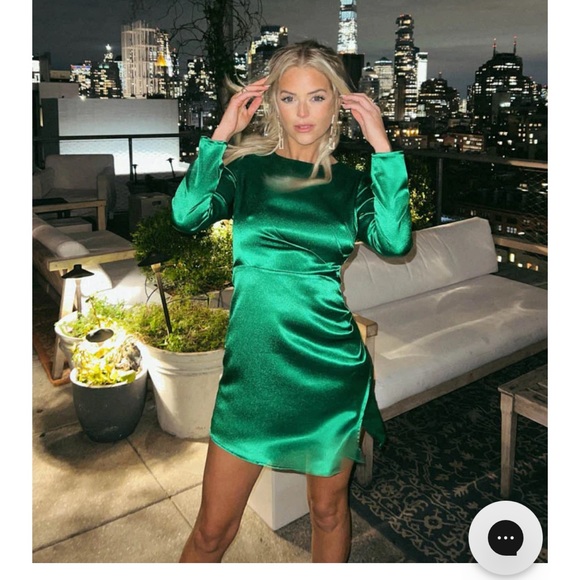Dresses | Green Satin Long Sleeved Mini Dress New | Poshmark